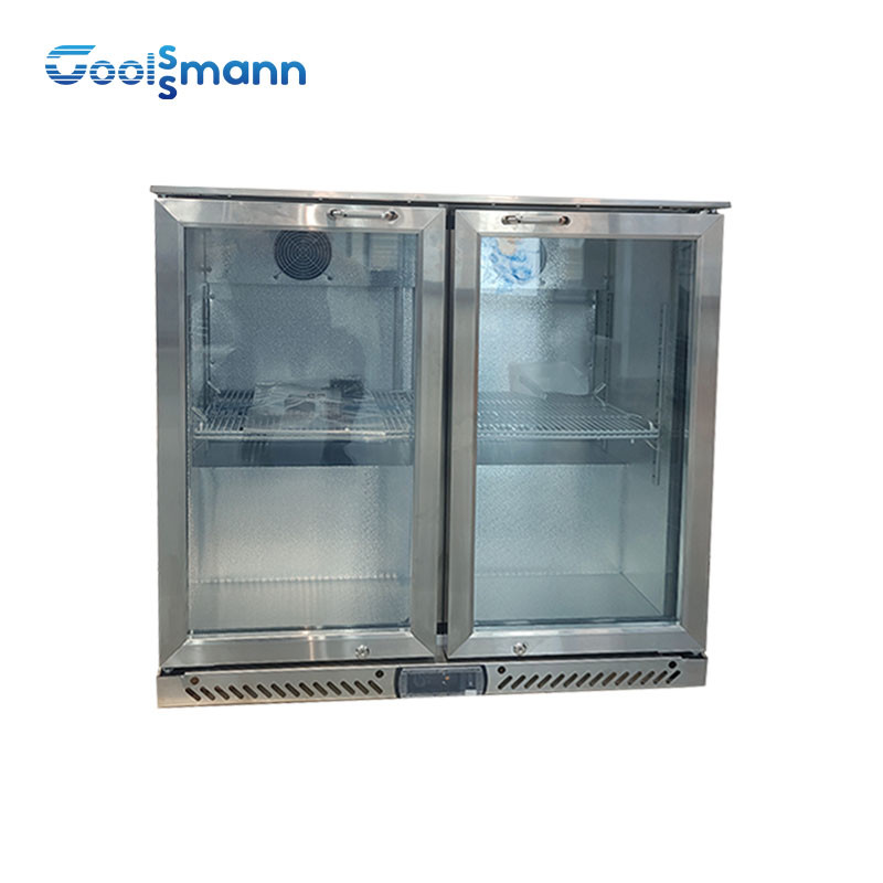Sliding Swing Door Back Bar Cooler Fan Cooling System LED 2 Door Fridge