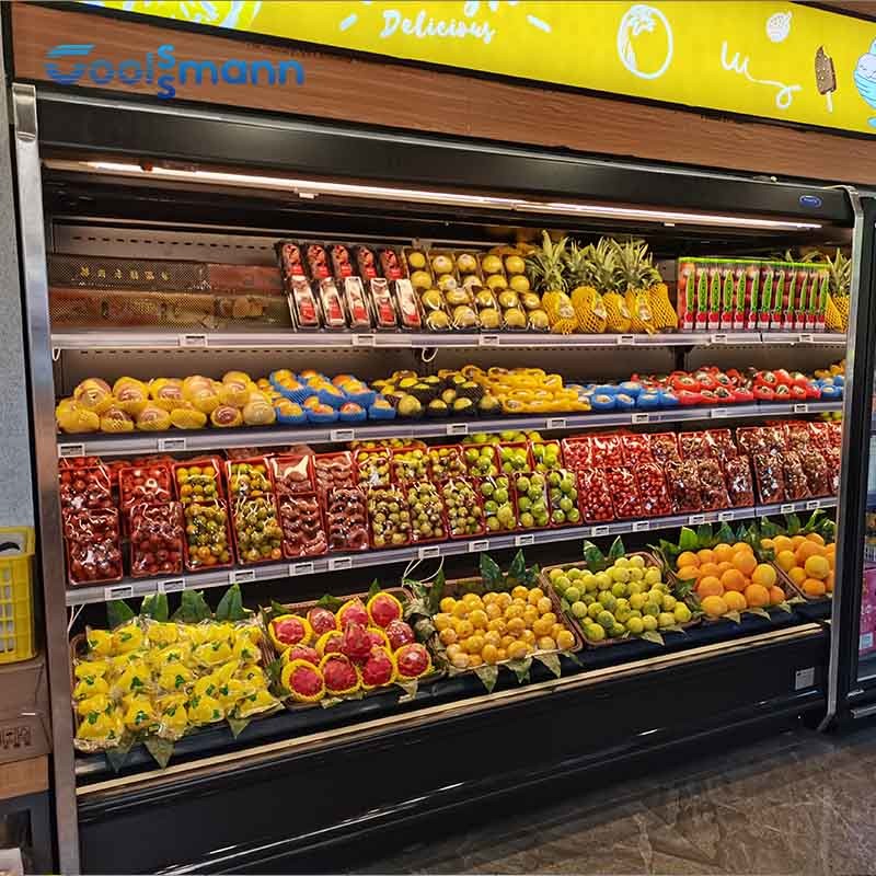 Supermarket Open Front Display Chiller , Air Curtain Fruit Open ...