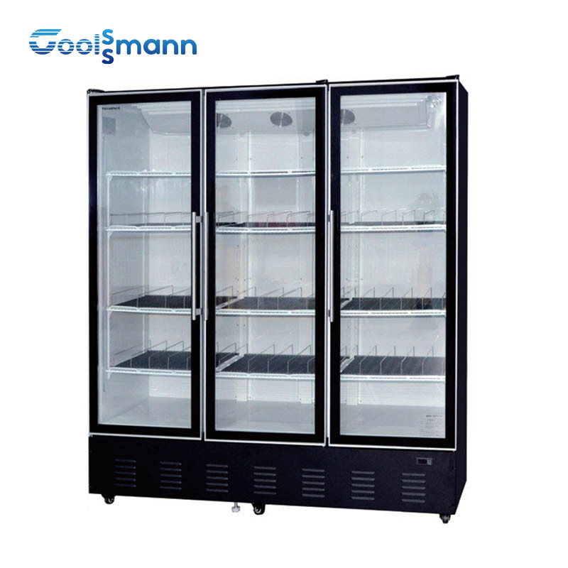 Supermarket Glass Door Cooler Showcase , 220V 50HZ Three Door Upright ...