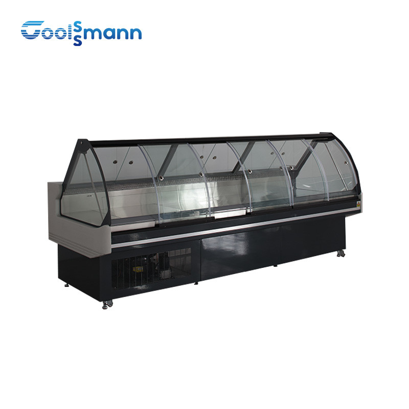 Curve Glass Refrigerated Meat Display Case 1200mm Height Butcher Shop ...